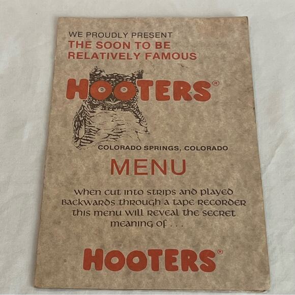 Hooters | Other | Vintage 986 Menu Hooters Colorado Springs Colorado ...